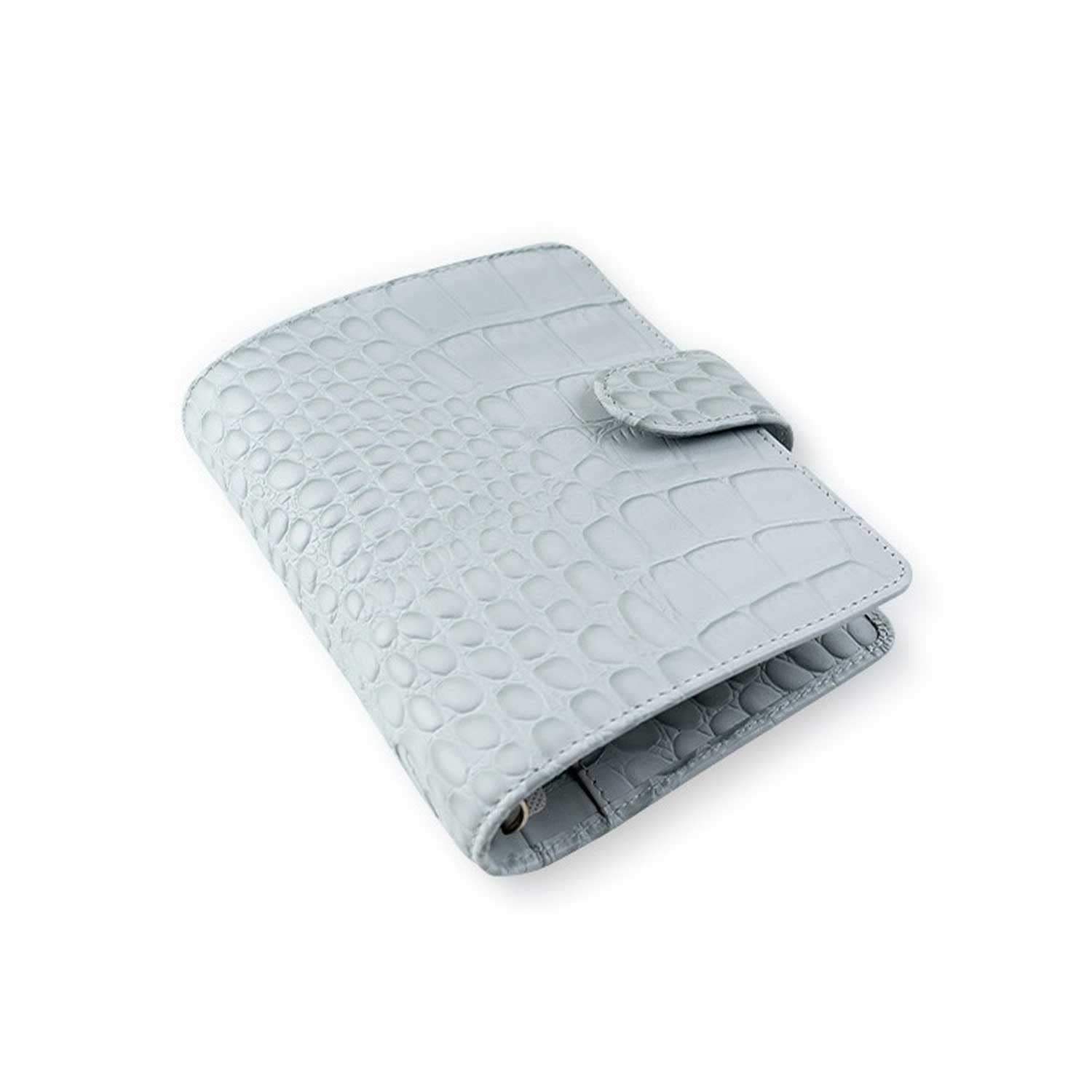 Filofax Classic Croc Print Leather Organizer Agenda Diary Calendar Planner Bundle With DiLoro Ballpoint Pen (A5 Paper Size 8.26" x 5.82", Silver 2022 With Pen)