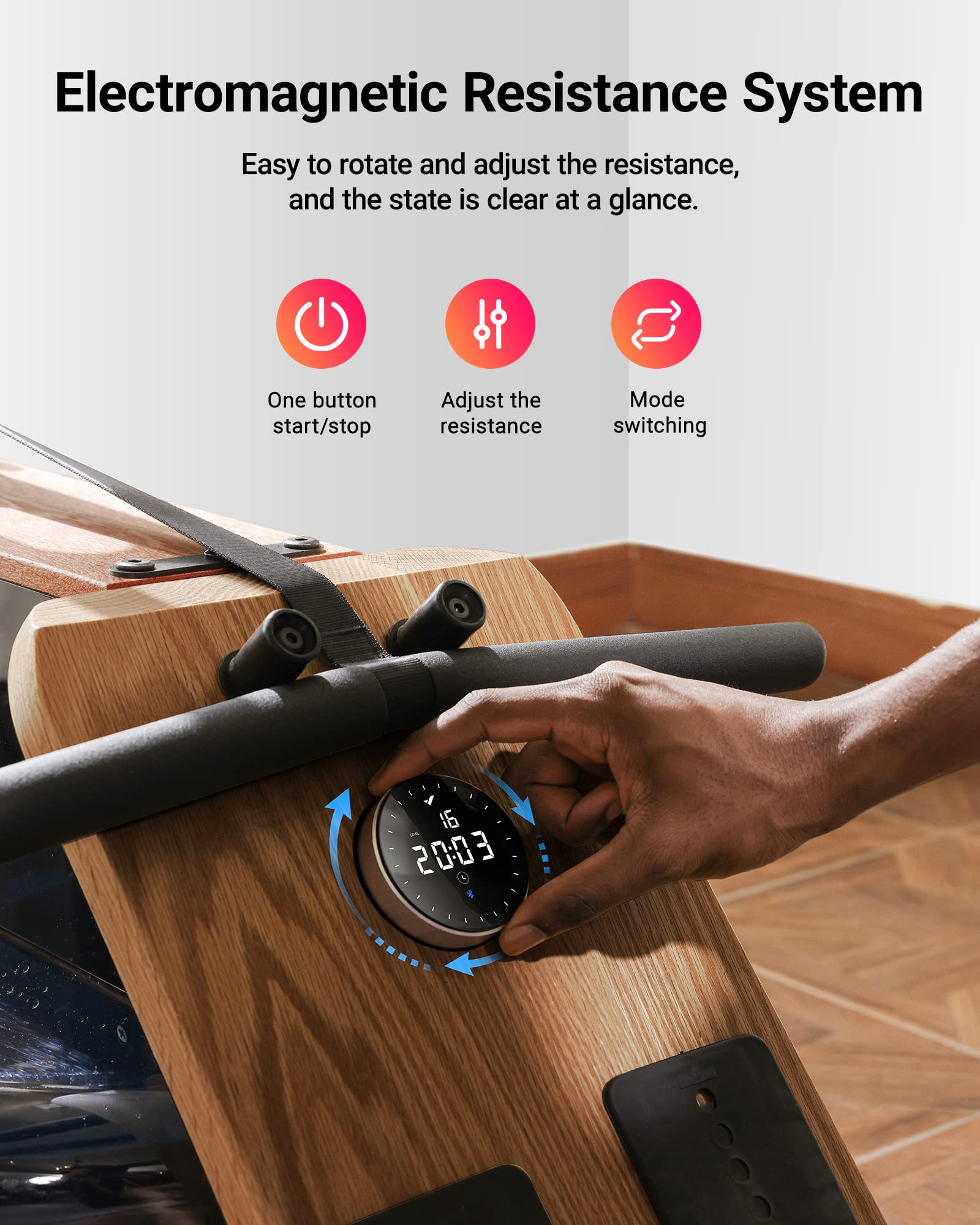 MERACH Water Electromagnetic Rowing Machine Included Exclusive App Lifetime Membership, Foldable Oak Wood Rower with MERACH Go Technology, Rowing Machine for Home Use, Patented Space Saver, 950