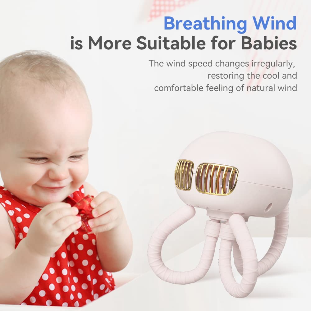 UJAY Stroller Fan,Mini Personal Portable Desktop Fan,Non-Slip Durable,USB or Battery Powered, Bladeless Fan Design, Stylish and Safe,Low Noise, Short Charging Time,Long Use Time