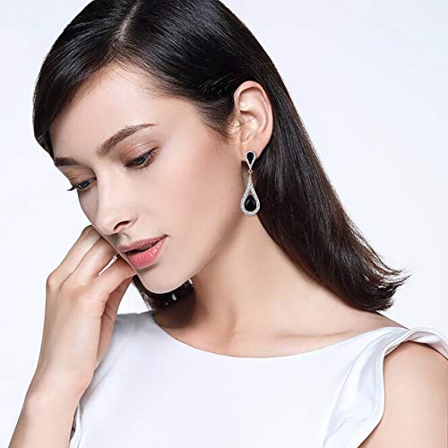 EVER FAITH Costume Jewelry Crystal Dual Teardrop Pierced Drop Dangle Earrings for Women Black Silver-Tone