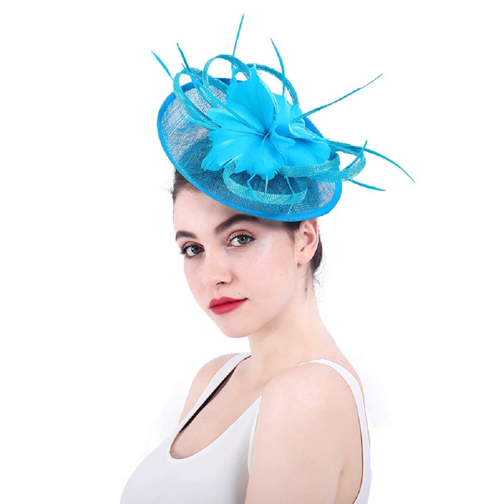 Fancy turquoise blue Feather Fascinator Hats Women Sinamay Hat SYF311 (turquoise)