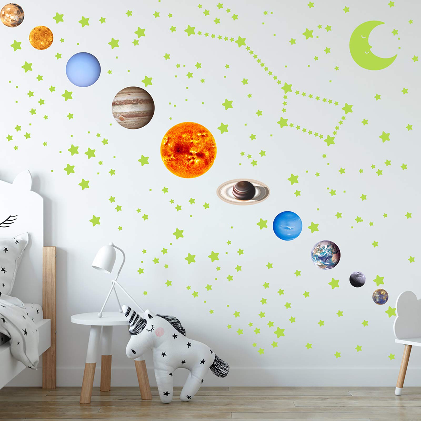 Glow in The Dark Stickers for Ceiling, 525Pcs Dark Stars and Moon Decals Wall Stickers Solar System Shining Decoration, Glowing in The Dark Ceiling Decors for Kids, Boys, Girls Bedroom