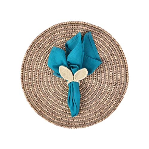Trunkin' Set of 2, 14" Natural Jute & Wooden Beads Embroidered Placemat | Table Placemats for Easter Holiday or Spring Season | Table Mats for Party, Wedding
