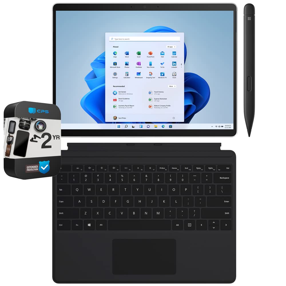 Microsoft E8R-00001 Surface Pro X 13" Touchscreen 16GB/512GB SQ 2, Platinum Bundle Surface Pro X Keyboard, Surface Slim Pen 2 and 2 YR CPS Enhanced Protection Pack