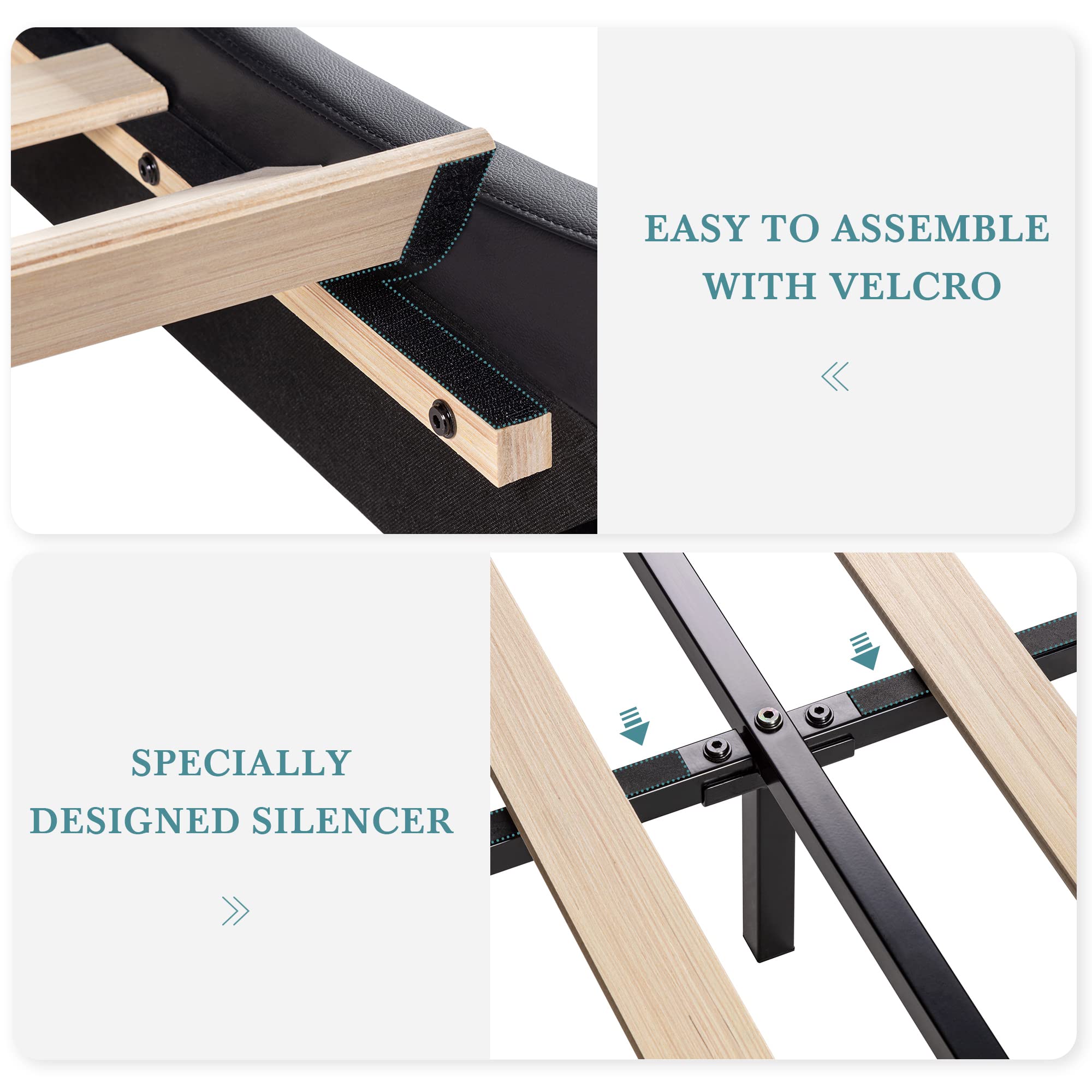 HOOMIC Queen Size Platform Bed Frame with Adjustable Headboard, Upholstered Bed, Mattress Foundation, Wood Slat Support, No Box Spring Needed, Easy Assembly, Black