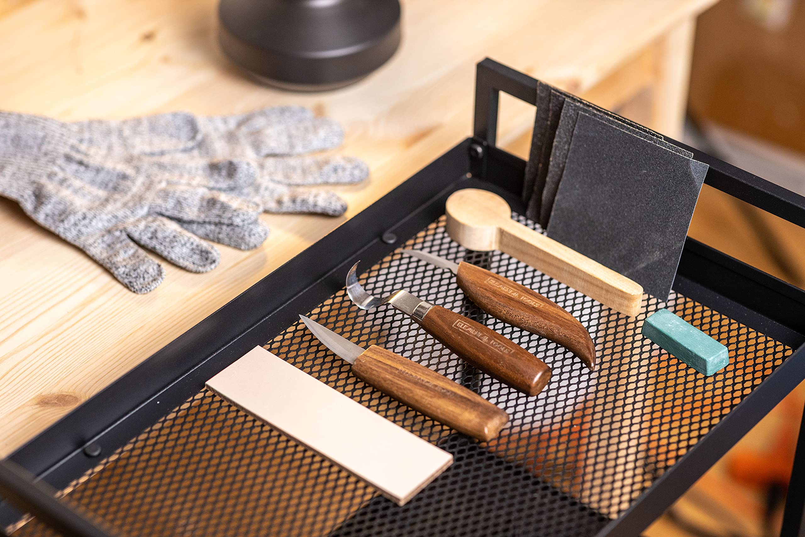 Elemental Tools 9pc Wood Carving Tools Set - Hook Carving Knife, Whittling Knife, Detail Wood Carving Knife For Spoon, Bowl, Kuksa Cup Or General Woodwork - Bonus Cut Resistant Gloves And Bamboo Box