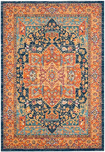 SAFAVIEH Evoke Collection 4' x 6' Blue/Orange EVK275C Oriental Medallion Distressed Non-Shedding Living Room Bedroom Accent Rug