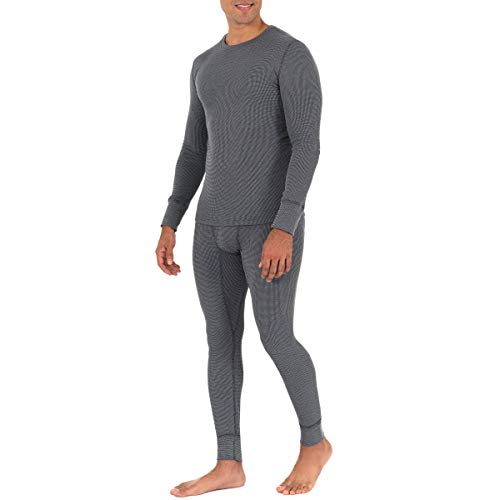 Fruit of the Loom Men's Recycled Waffle Thermal Underwear Set (Top and Bottom), Greystone Heather, 2X-Large