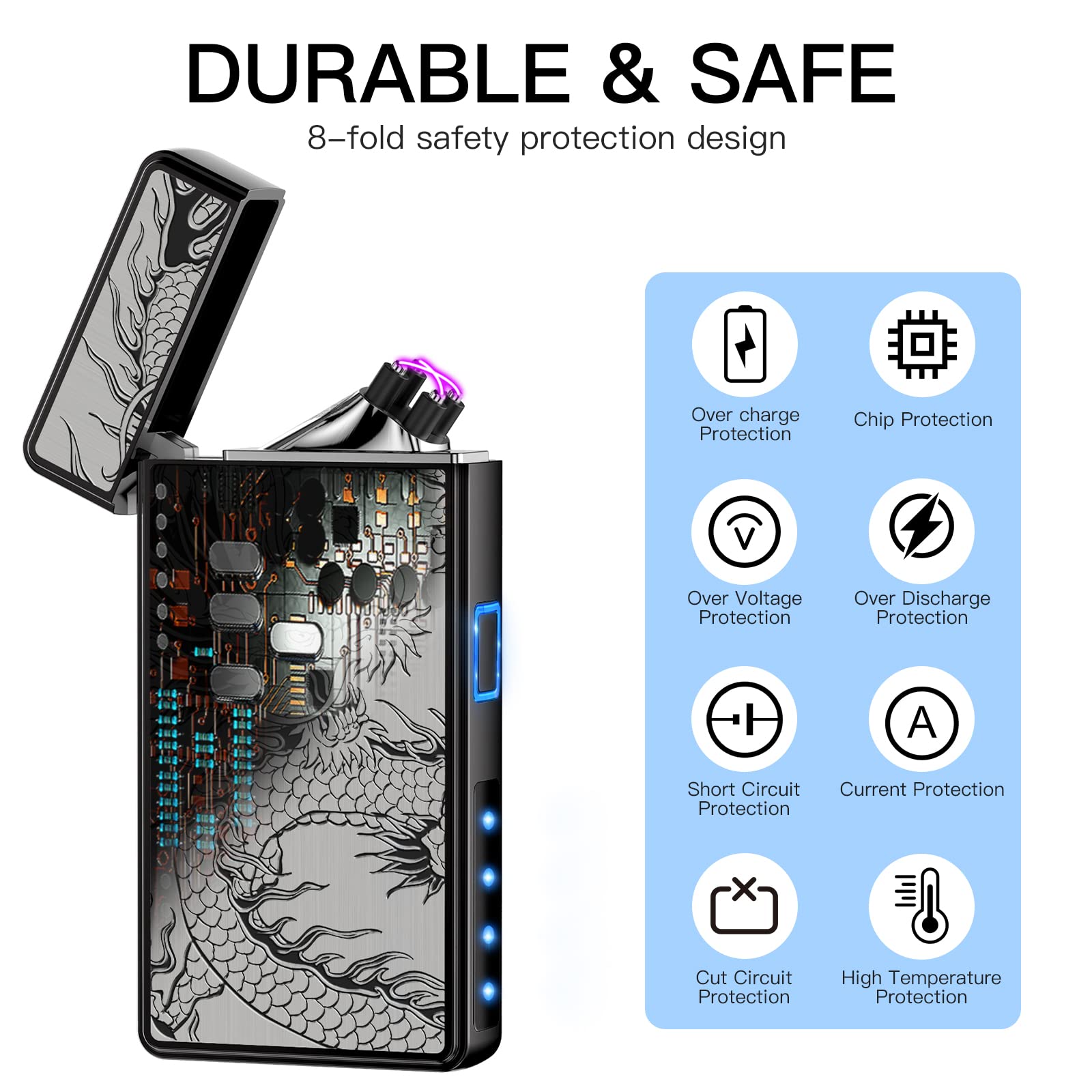 Electric Lighter, USB Rechargeable Plasma Arc Lighter, Windproof Flameless Butane Free Mini Lighter for Candles, Fireworks, Outdoor Camping Activities (Black Dragon)