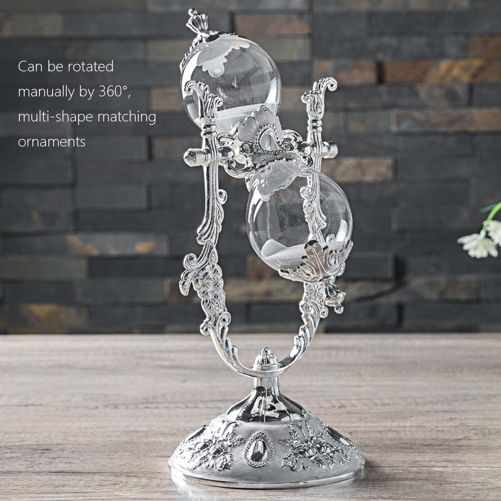 Hourglass Sand Timer Decorative,360° Rotating Metal White Sand Watch 30 Min,Antique Hour Glass Decor for Office Desk- Crafts,Gifts(B)