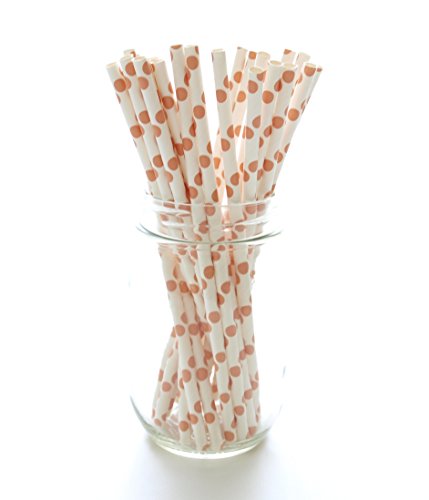 Orange Autumn Fall Polka Dot Straws - 25 Pack - Wedding Party Supply Straws, Long Paper Straws, Orange Polka Dot Straws
