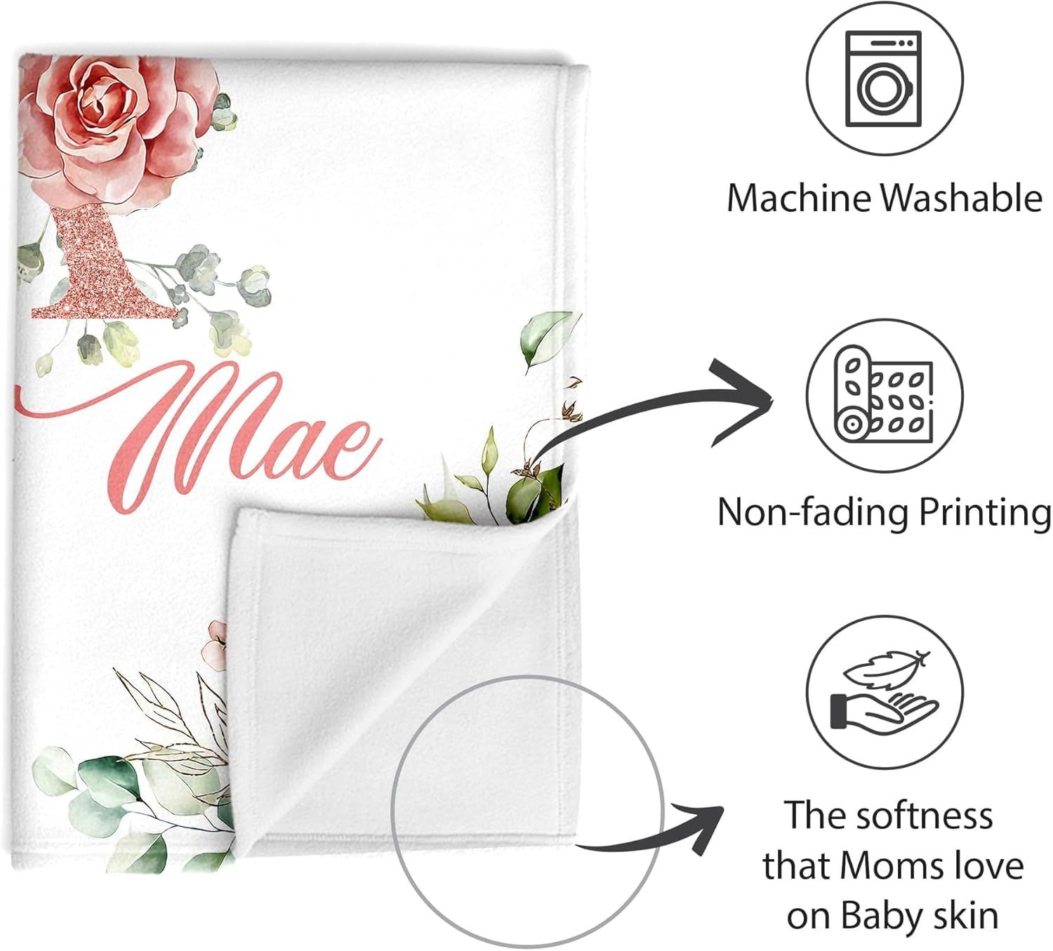 Honestchi Floral Personalized Baby Blankets for Girls - Custom Baby Girl Blanket - Customized Baby Gifts with Name - Soft, Lightweight & Giftable
