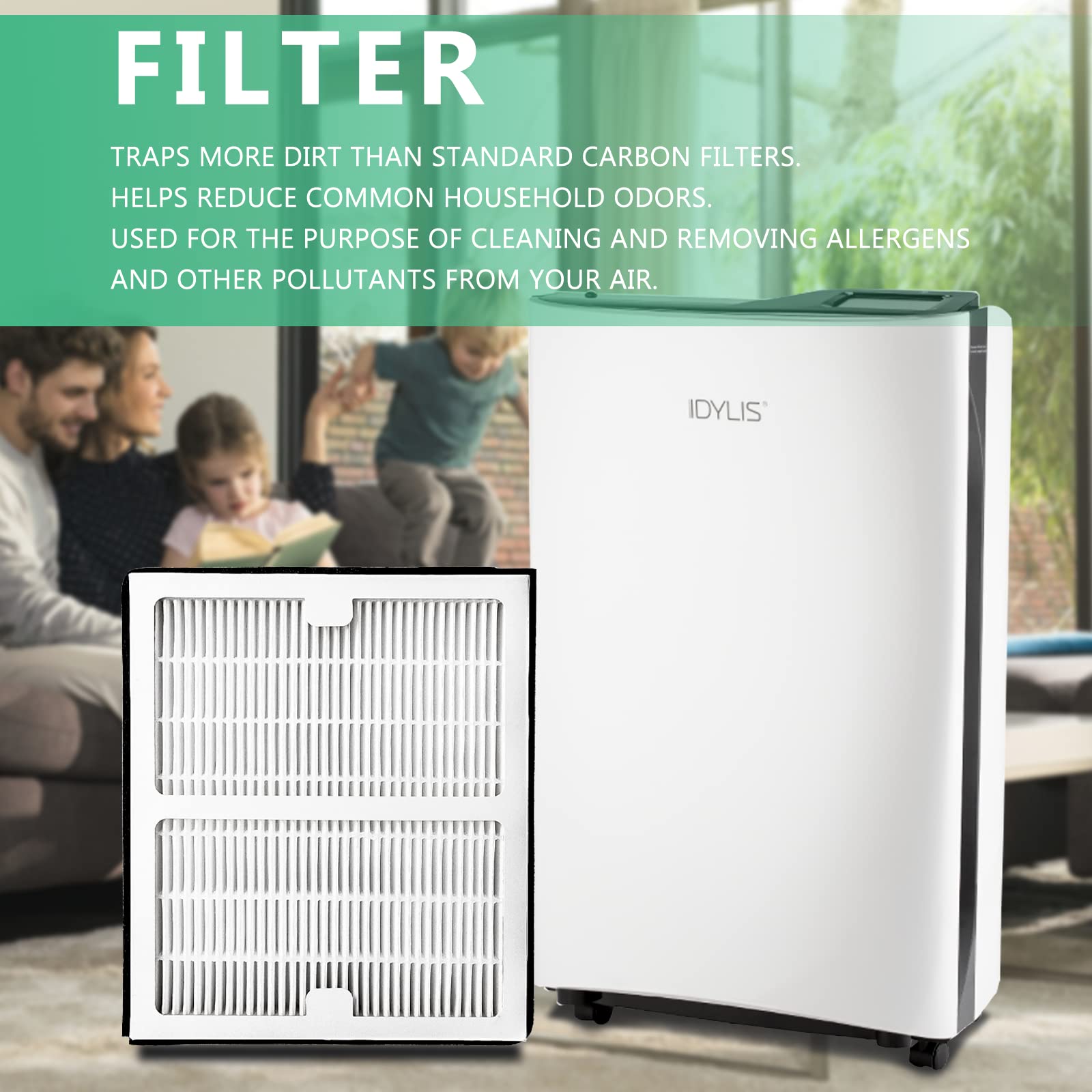 Gekufa Replacement Filter C Compatible with Idylis IAF-H-100C, IAP-10-200, IAP-10-280 for Idylis Air Purifiers Include 2 HEPA Filters & 2 Carbon Filters + 1 Brush