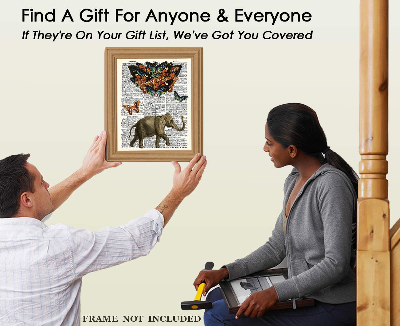 Elephant With Butterfly Balloons Dictionary Wall Art Print: Unique Room Decor for Boys, Men, Girls & Women - (8x10) Unframed Picture