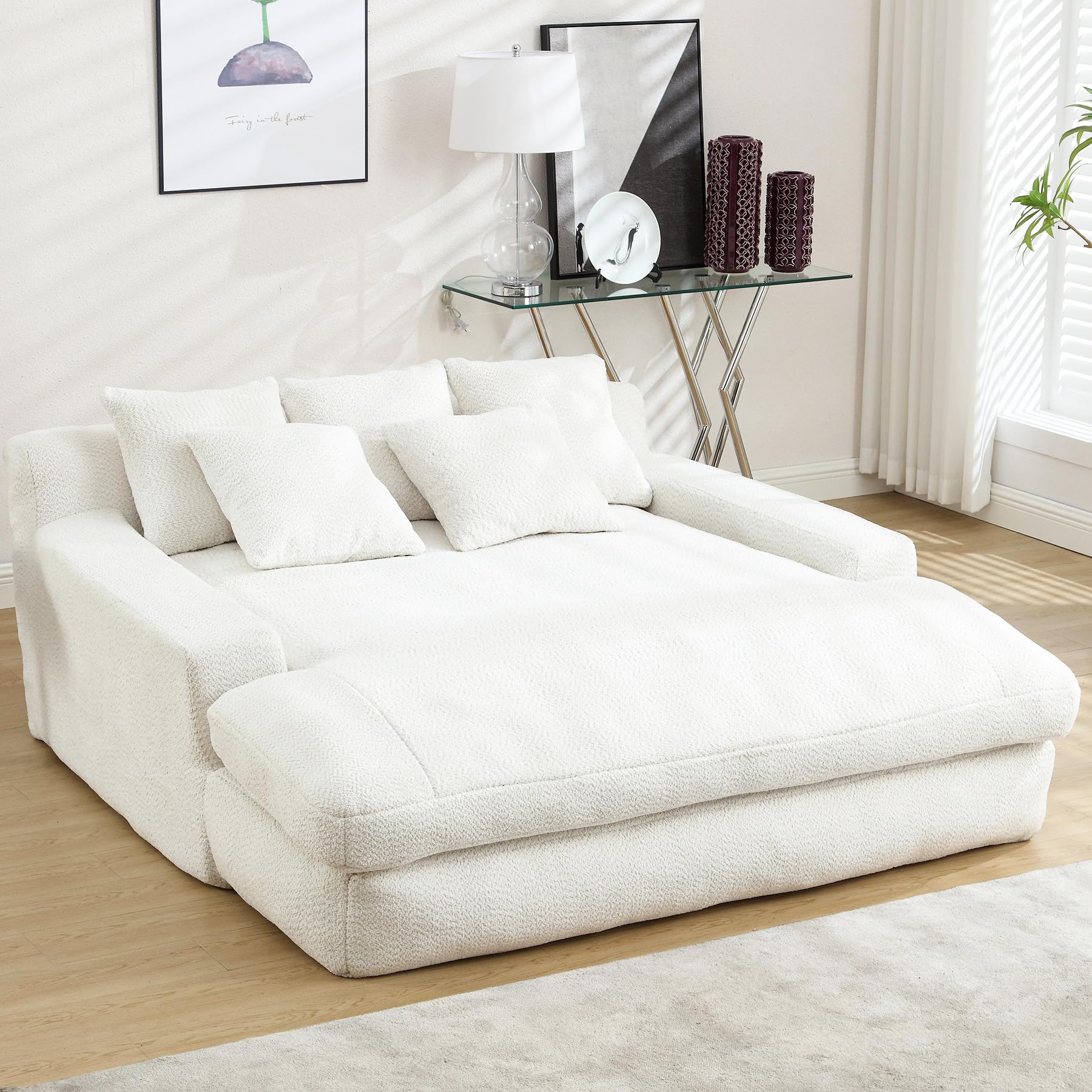 ONEMMLION Oversized Loveseat Modular Sectional Sofa Cloud Couch, 72.4" Comfy Deep Seat Double Chaise Sleeper Sofa, Modern Upholstered Chenille Boucle Couch for Living Room, Grey
