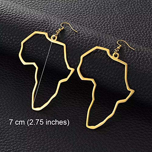 Fashion Gold Africa Map Hollow Out Drop Dangle Earrings for Women Minimalist Design Earrings (Gold)