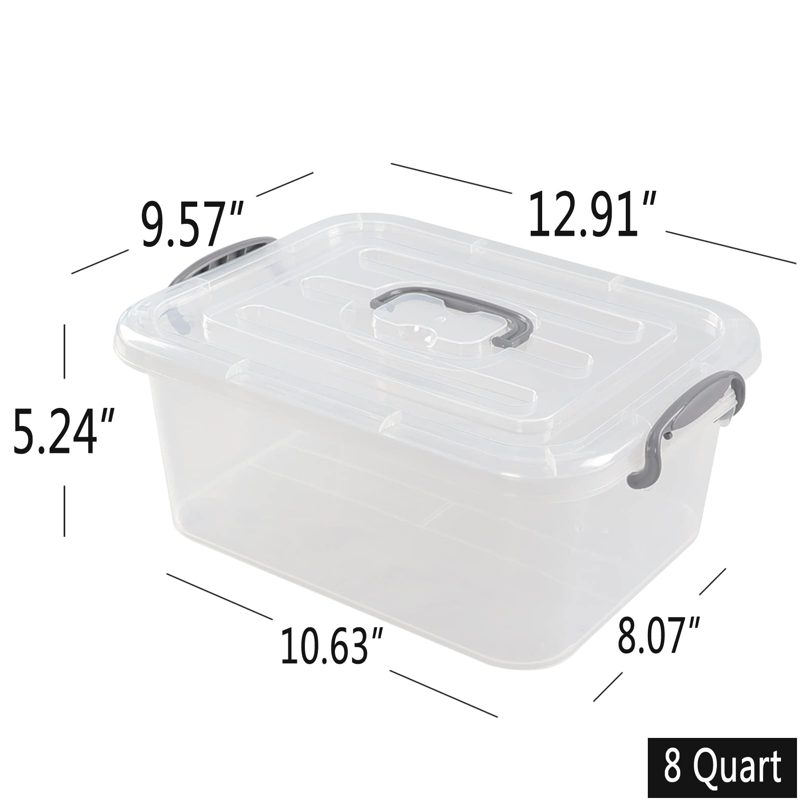 Hespama 2 Packs Small Plastic Storage Bin, 8 Quart Clear Latching Boxes with Lid