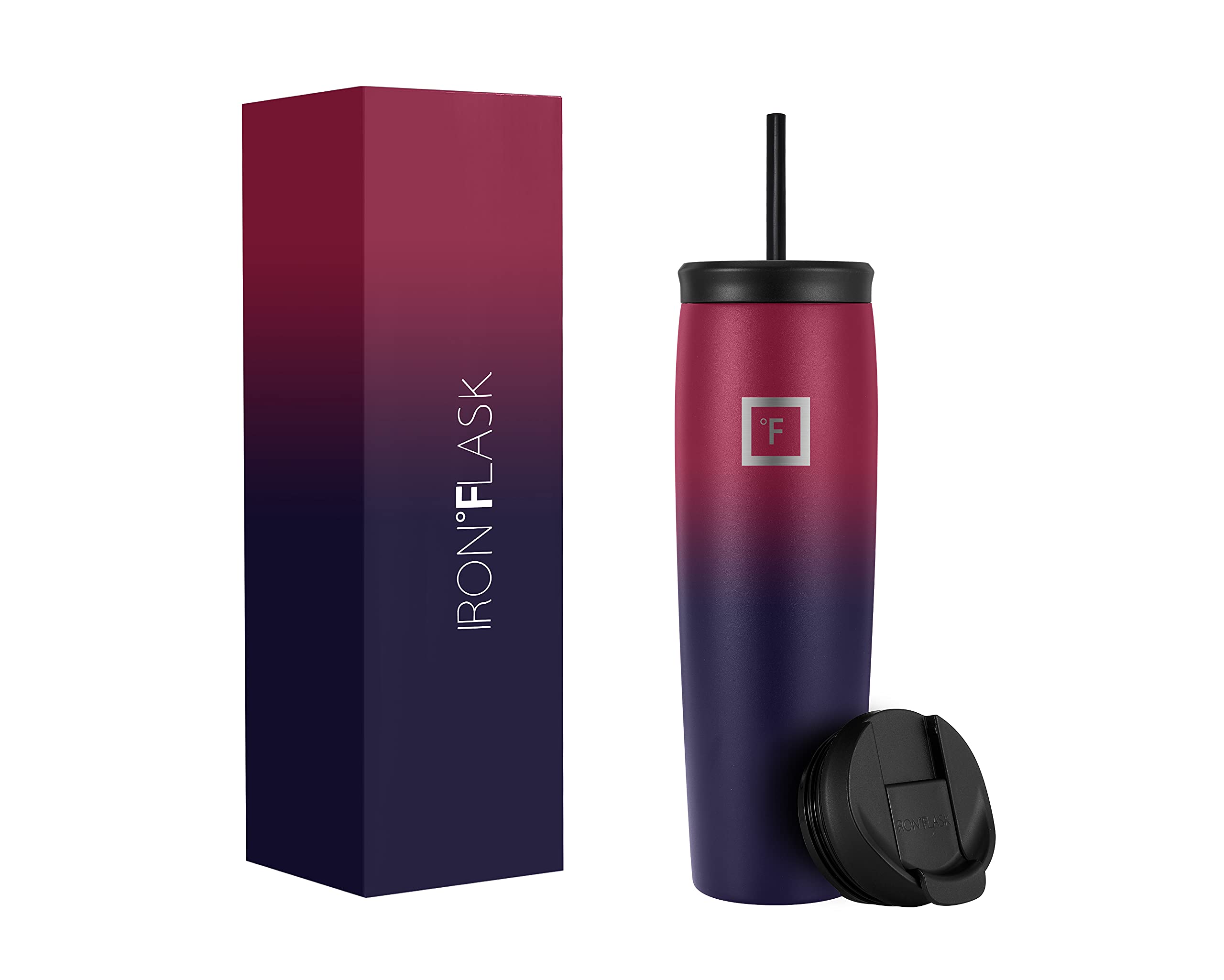 IRON °FLASK Nomad Tumbler - 2 Lids Straw Flip, Vacuum Insulated Stainless Steel Bottle, Double Walled, Drinking Cup, Thermos Coffee Travel Mug, Water - Mothers Day Gifts for Mom - Dark Rainbow, 28 Oz