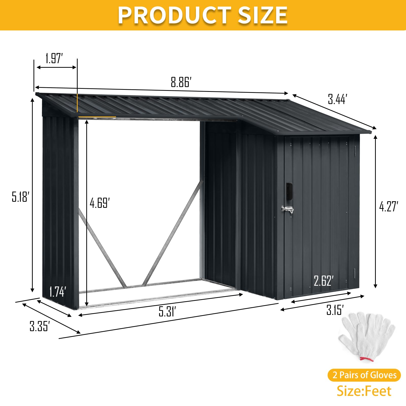 Outdoor and Indoor Firewood Storage Shed Metal, Open Shed for Firewood Storaging, Make Wood Accessible and Protect Wood (3.35βΓ8.86β Two in One)