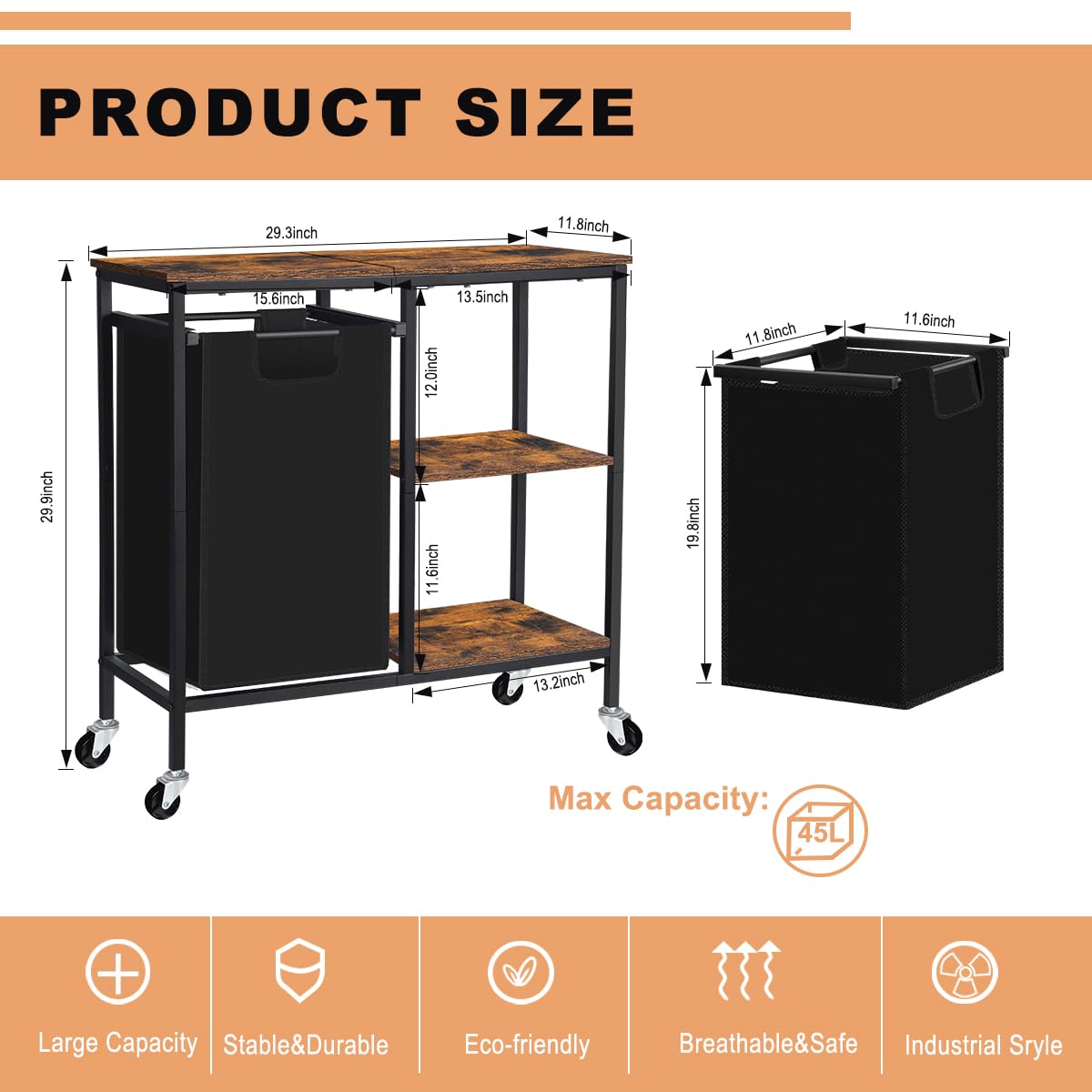 melos Laundry Hamper, Laundry Sorter with Three Shelf, Pull-Out Laundry Basket with Shelf, Laundry Basket Organizer Section with Removable Laundry Bags for Clothes, for Laundry Room,Gray