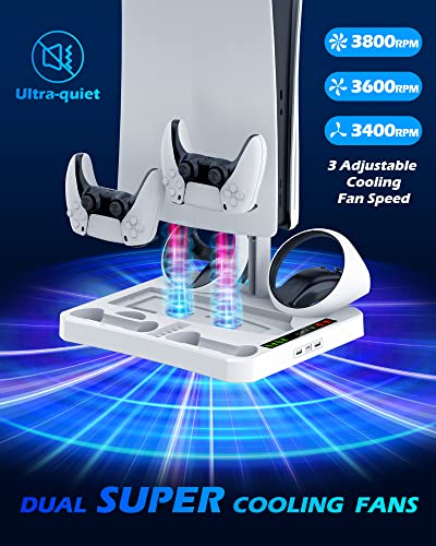 PS-5 & PS VR2 Charging Station with 2 Cooling Fan, YOGES 3-in-1 PS-5 Stand for Play-station5 and Play Station VR2 Controllers Charging, PS-5 Console Cooling Station PS-5 PS VR2 Accessories Storage