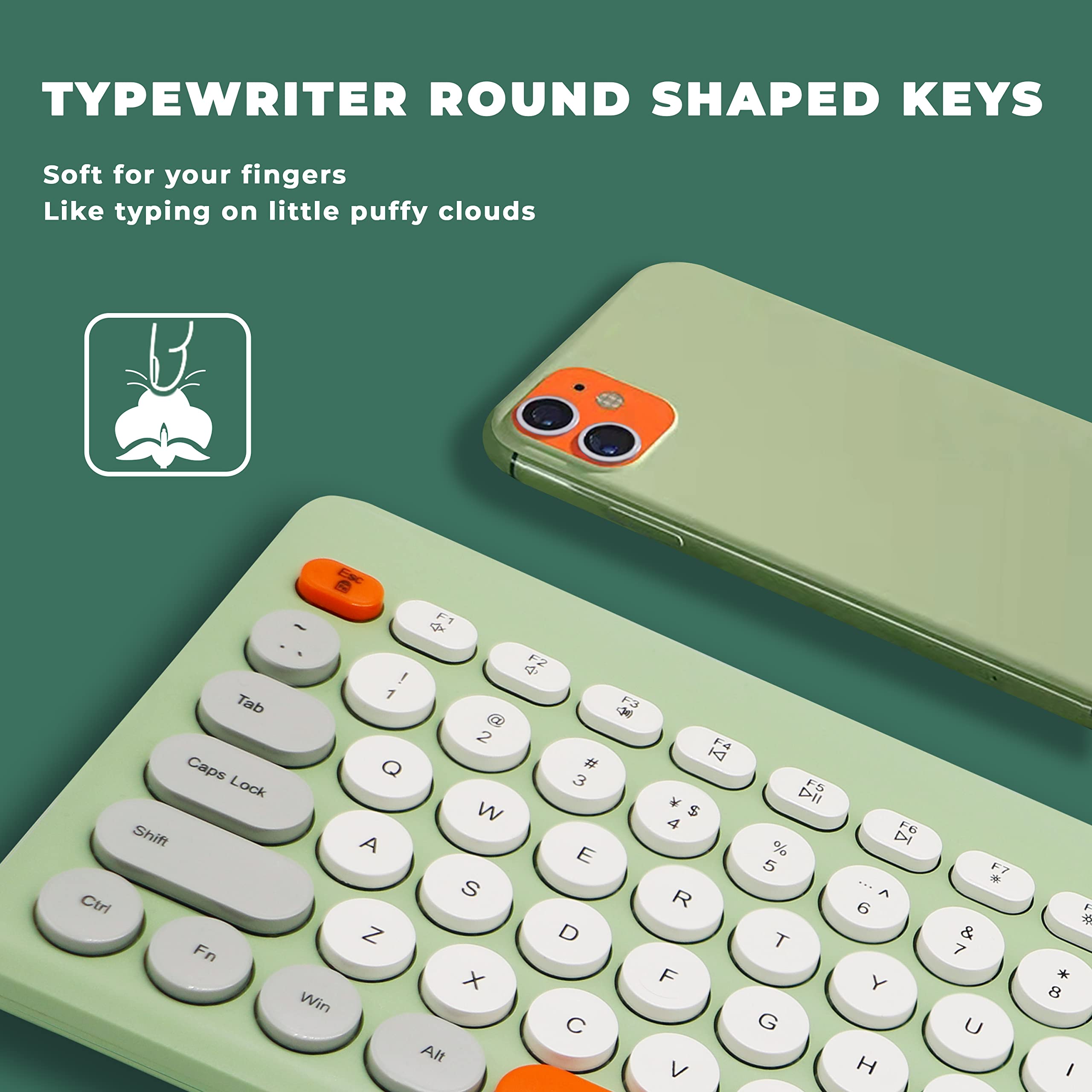 Wireless Keyboard and Mouse Combo 2.4G USB Cordless Keyboard with Number Pad,Quiet Click,Cute Round Key,Ultra Slim,Full Size for Computer Laptop PC Desktop Windows Mac,Sage Green