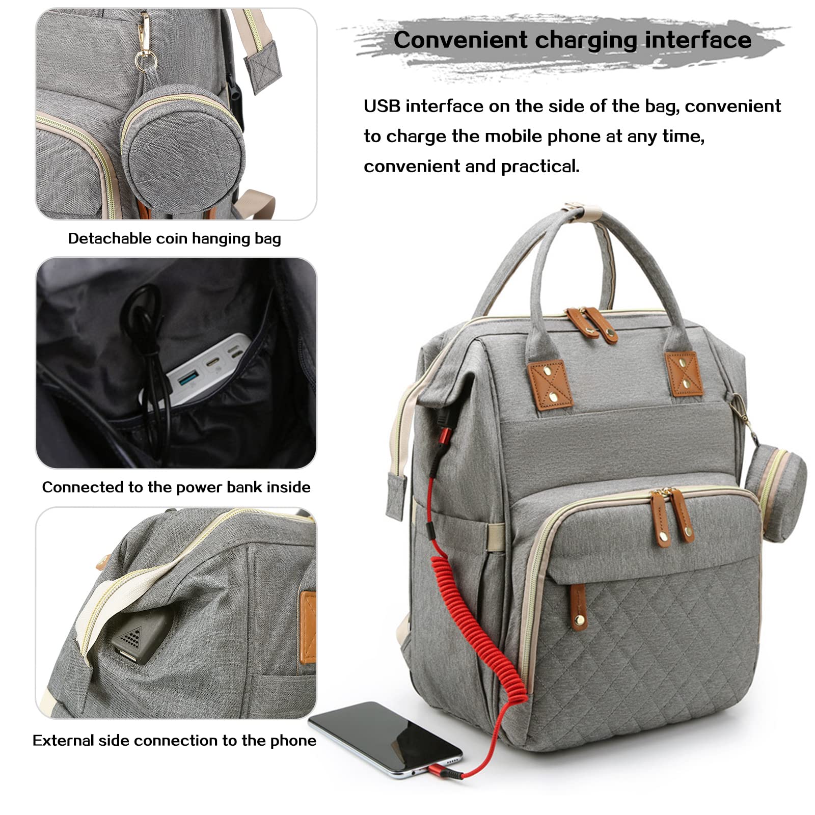 LIMHOO Diaper Bag Backpack Multifunction Travel Bag with USB Charging Port (Black)