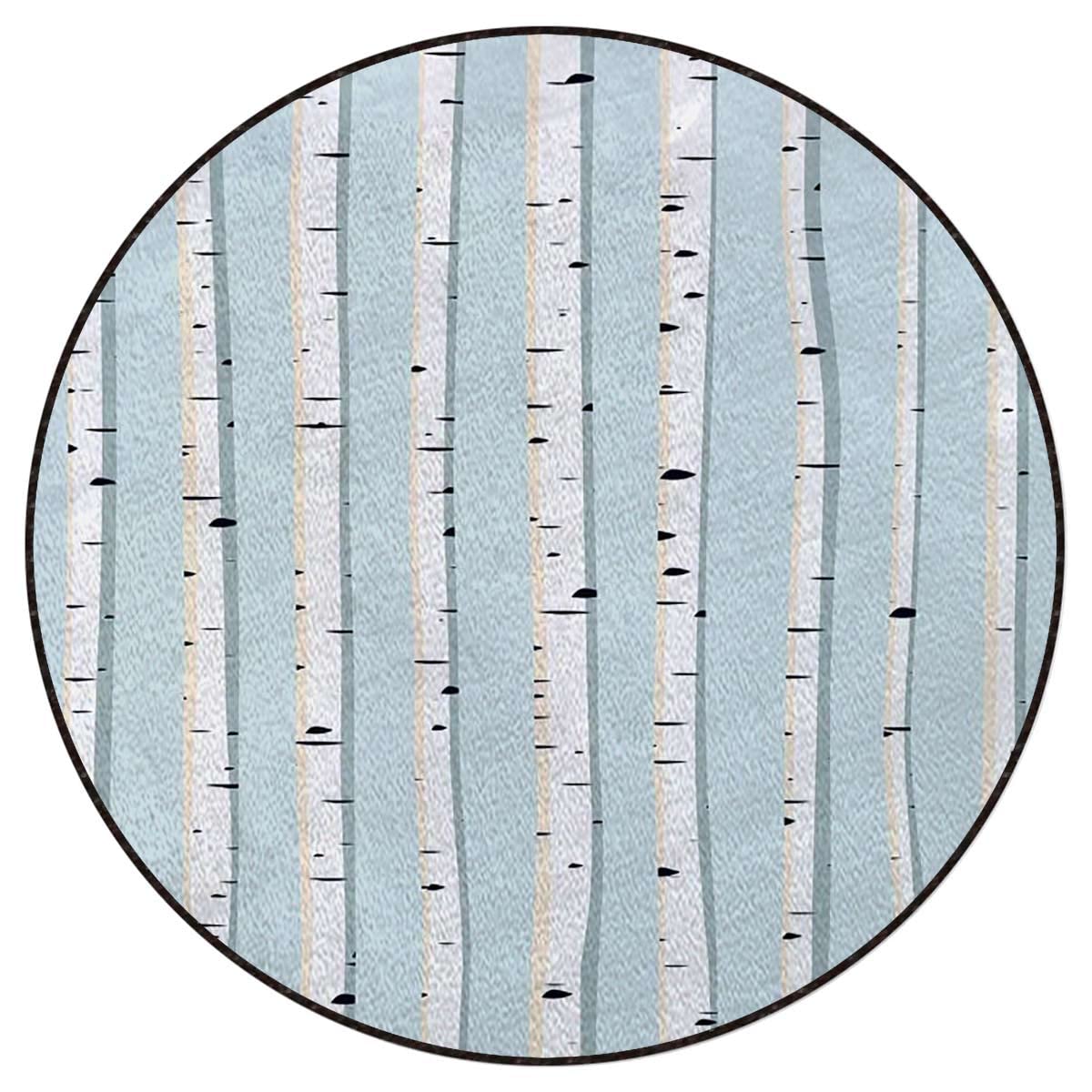 Forest Chair Mat Office Protector for Hardwood Floors Anti-Slip Floor Protection Mat Multi-Purpose Chair Carpet for Desk Dense Tree Formation White Fall Birch Trees,Green Grey Diameter 39.3 in