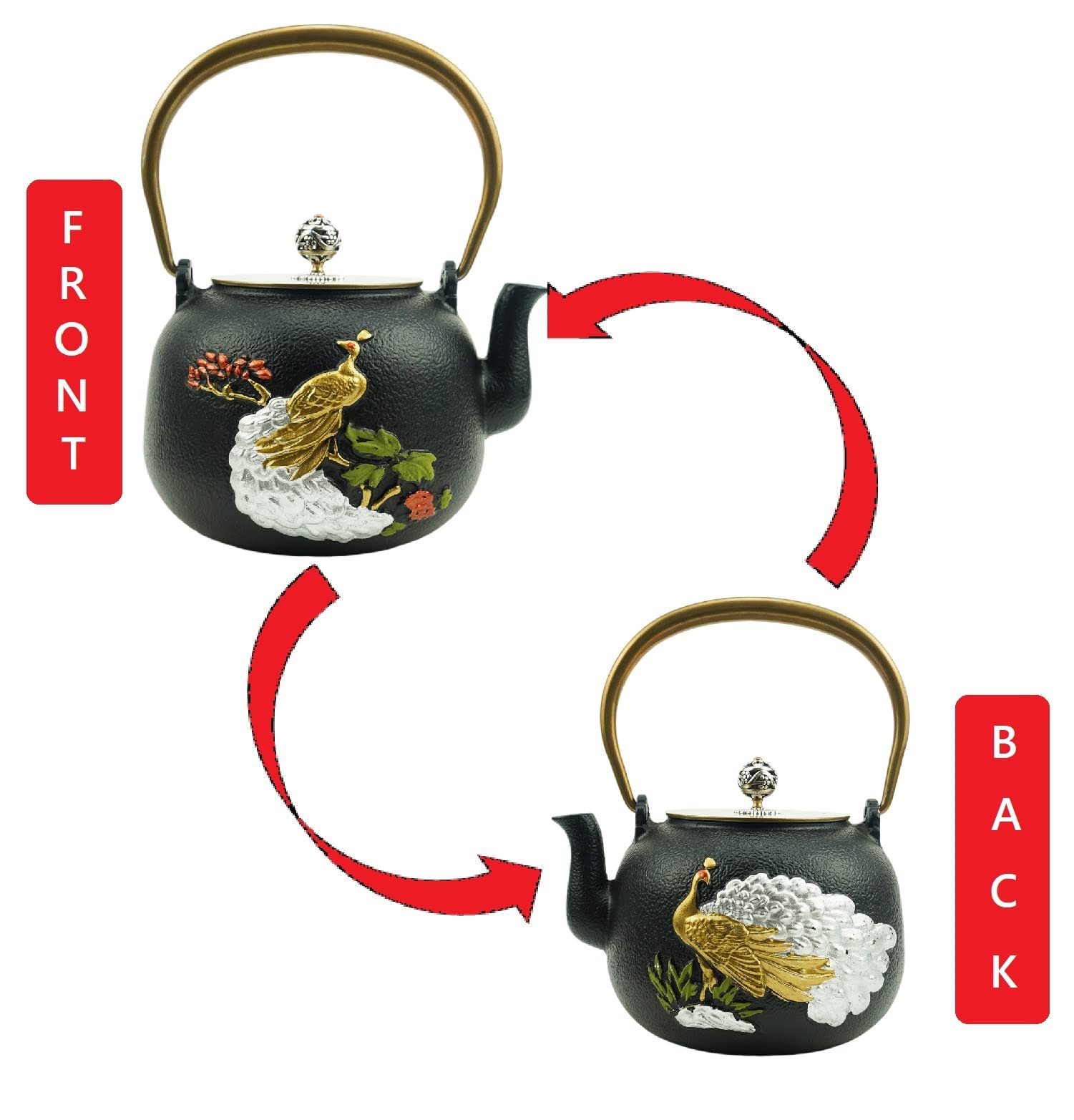 Funmaker Japanese Style Tetubin Tea Kettle Iron Teapots Japanese Cast Iron Teapot Handmade Uncoated Teapot Health Teapot 40.5oz / 1200ml (Type-8)