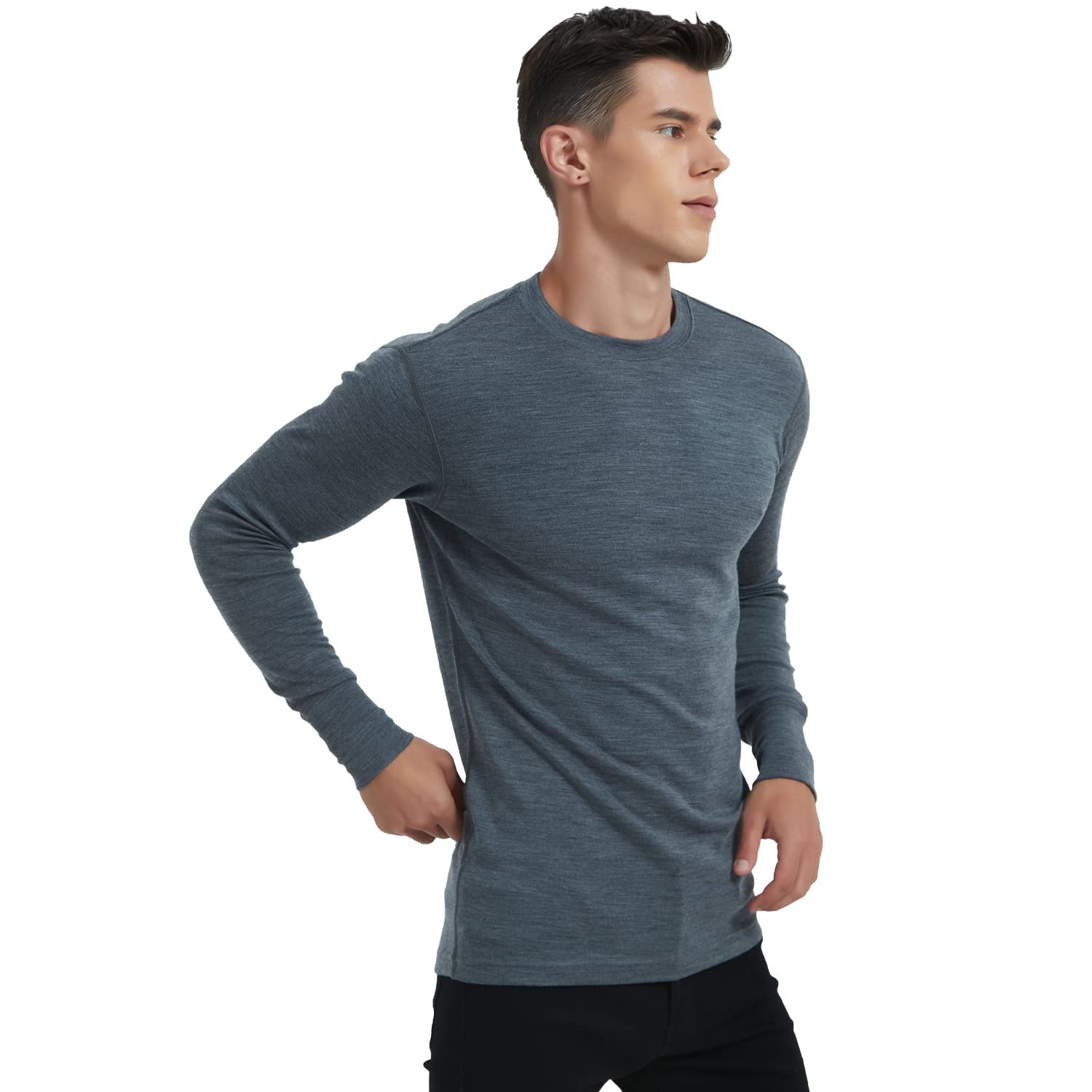 METARINO Merino Wool Base Layer Mens Long Sleeve Midweight Thermal Shirt,Dark Grey,Medium