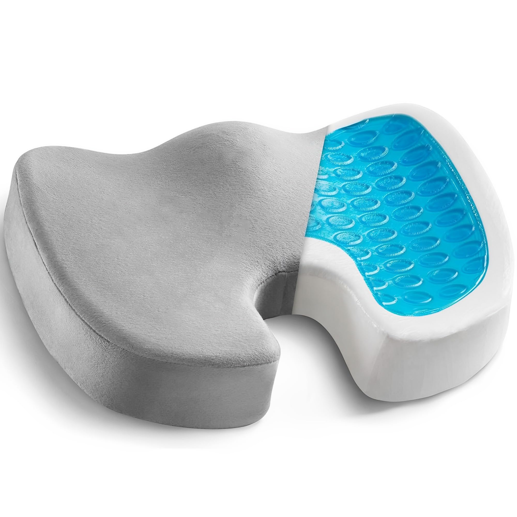 Gel Seat Cushion for Long Sitting - Memory Foam Chair Pillow for Sciatica Pain Relief - Orthopedic Gel & Memory Foam Coccyx Cushion for Tailbone Pain - Office Chair Cushion for Back Pain Grey