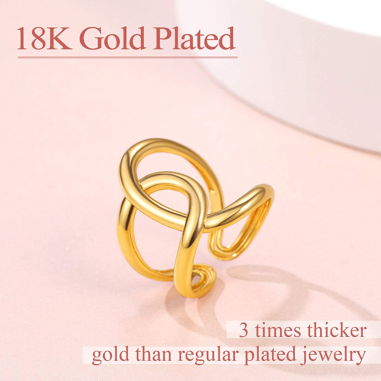 FindChic Gold Ring Braided Crossover Patterned Statement Rings for Women 18K Gold Plated Adjustable Open Rings Thumb Finger Rings