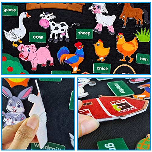 Mewise 64 Pieces Farm Animals Felt Story Pieces for Toddlers,Preschool,Storytelling Teaching Play Kits for Felt Board…