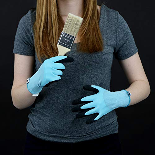 Miracle-Gro MG30604 Water Resistant Grip Gloves – [1 Pair, Small/Medium] Aqua, Double Dip Flat Latex Gloves with Elastic Knit Wrist (Pack of 2)