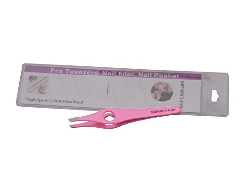 Eyebrow Tweezers for Women- Guru Stainless Steel Slant Tip Eyebrow Tweezers -Tweezer Amazon NATHAN’S Arete (Pink)