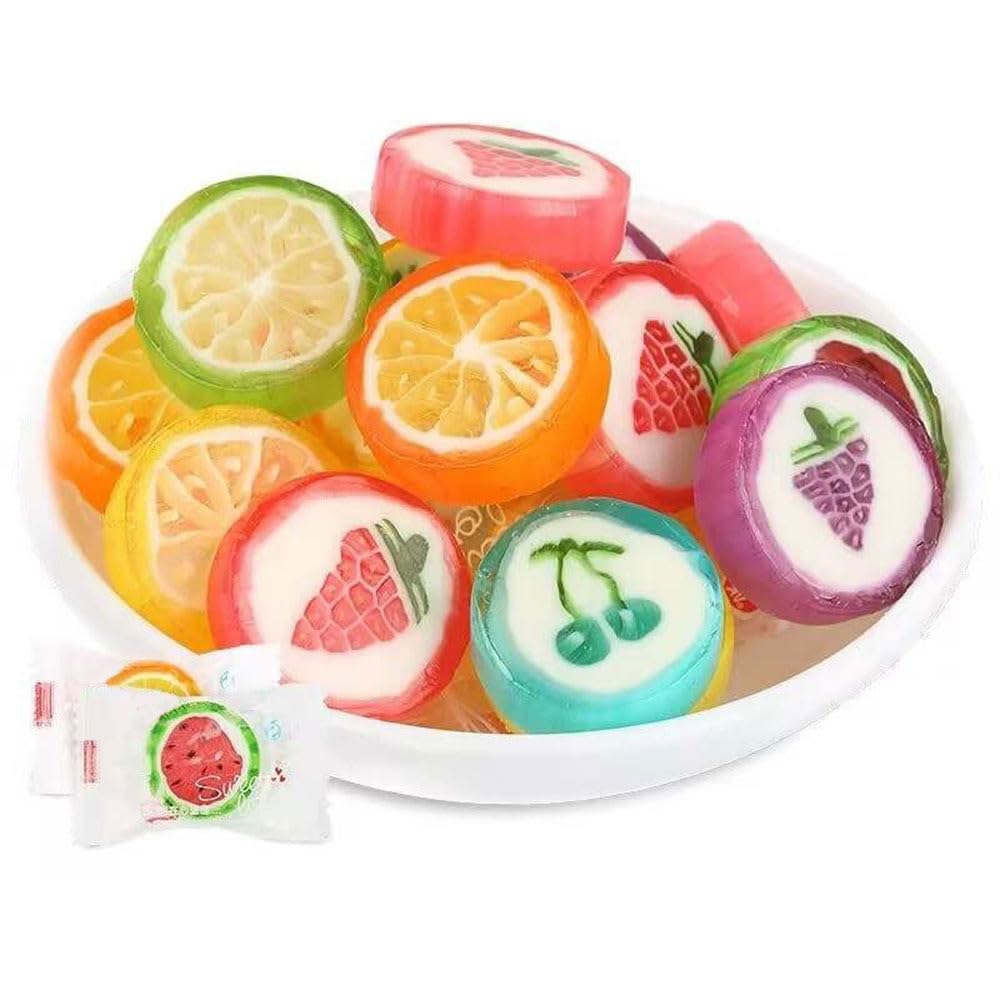 Fruit Slices Candy - Hard Candy Bulk 1 lb Bag of Individually Wrapped Small Candy Fruit Slices (approx. 113 pcs) Hard Candies Assortment - Great for Candy Buffet - Office Candy - Treat Bags