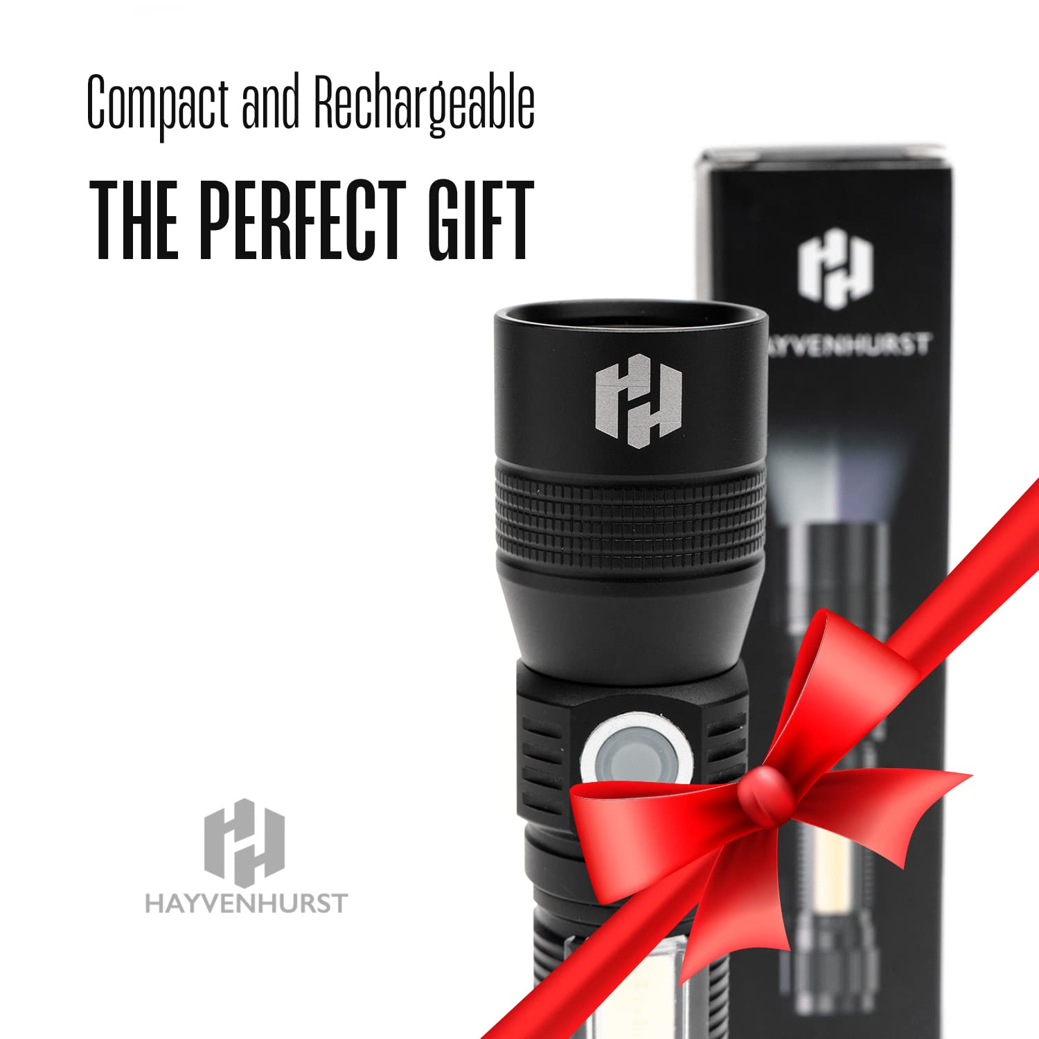 Hayvenhurst LED Flashlight - EDC Flashlight - Tactical Flashlight - 3 in 1 Lightweight, Compact and Rechargeable Pocket Flashlight with Lavish Black Body for Emergency Power Outage