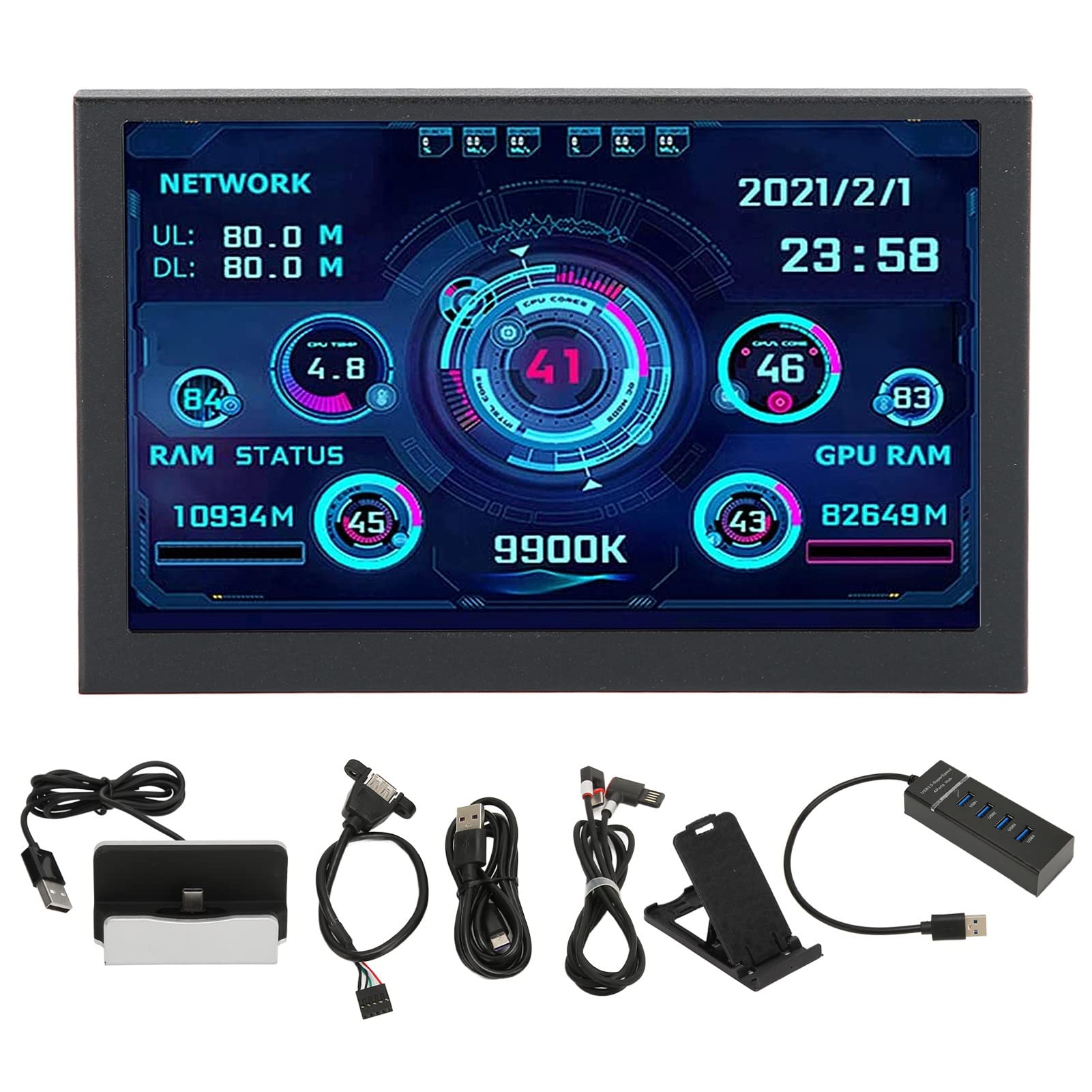Mini ITX PC Case Monitor, 5 Inch IPS PC CPU Data Monitor for Home