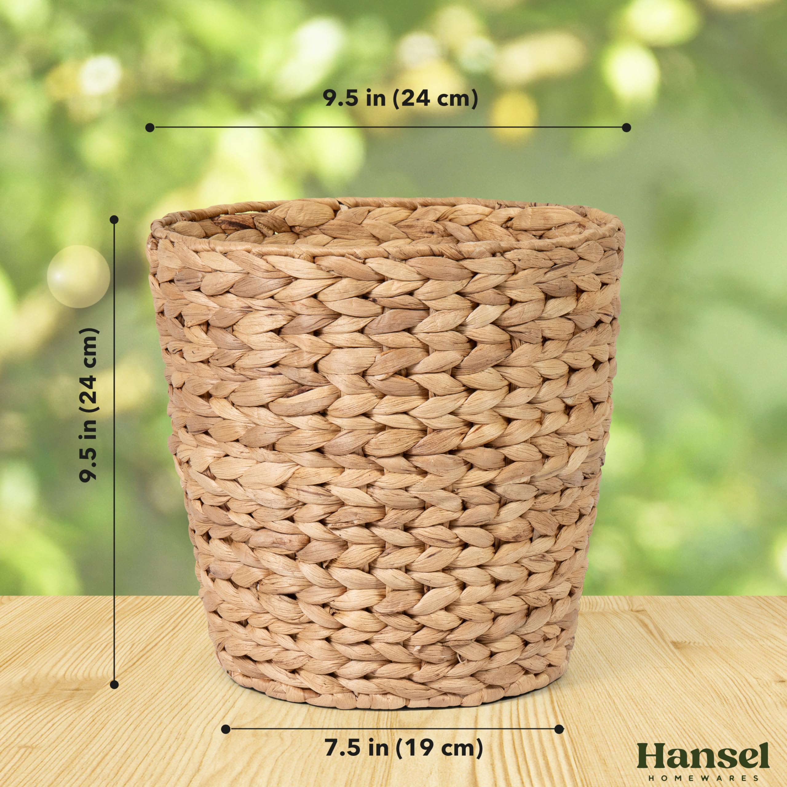 SNOWECRAFT 2-Pack Woven Waste Basket for Bathroom, Bedroom, or Living Room | Wicker Wastebasket Style Handwoven Basket Made from Water Hyacinth | Modern Boho Storage Basket