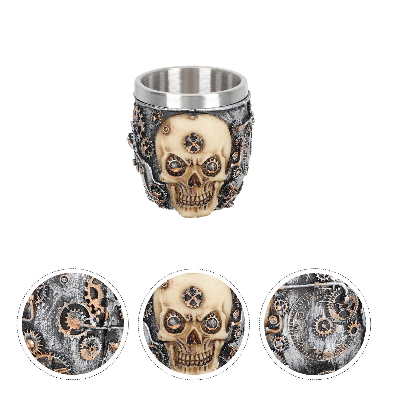 KALLORY Unbreakable Shaving Cup Men Mug Skull Wet Shaving Tool Pattern Stainless Cream for Soap Foaming Facial Cleansing Steel Lather Container Beard Bowl Cup Mens Shave Shaving Brush Bowl
