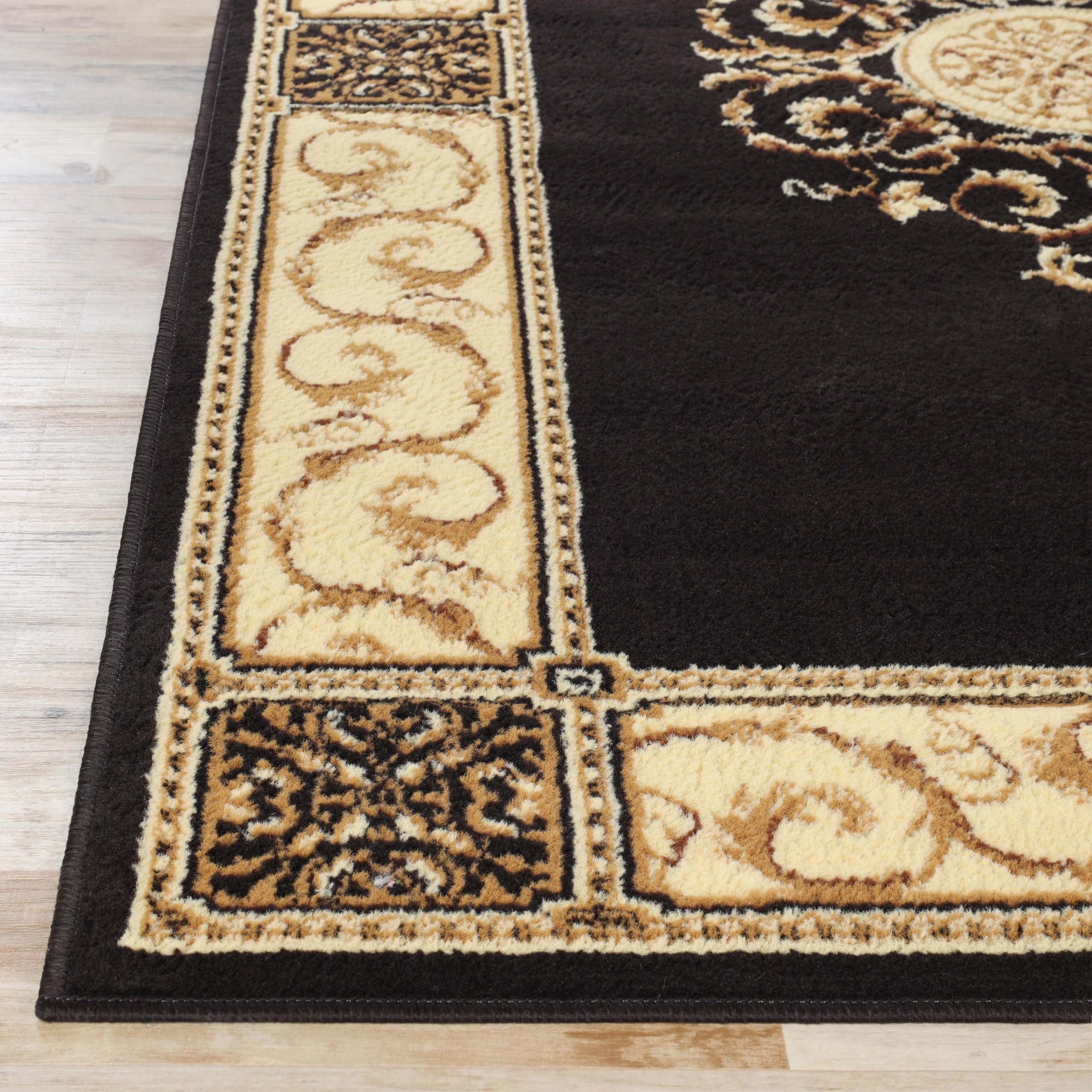 Superior Indoor Area Rug, Plush Carpet Cover, Traditional Oriental Medallion, Perfect for Hallway, Entryay, Living, Dining, Bedroom, Office, Kitchen, Medallion Collection, 6' x 9', Coffee