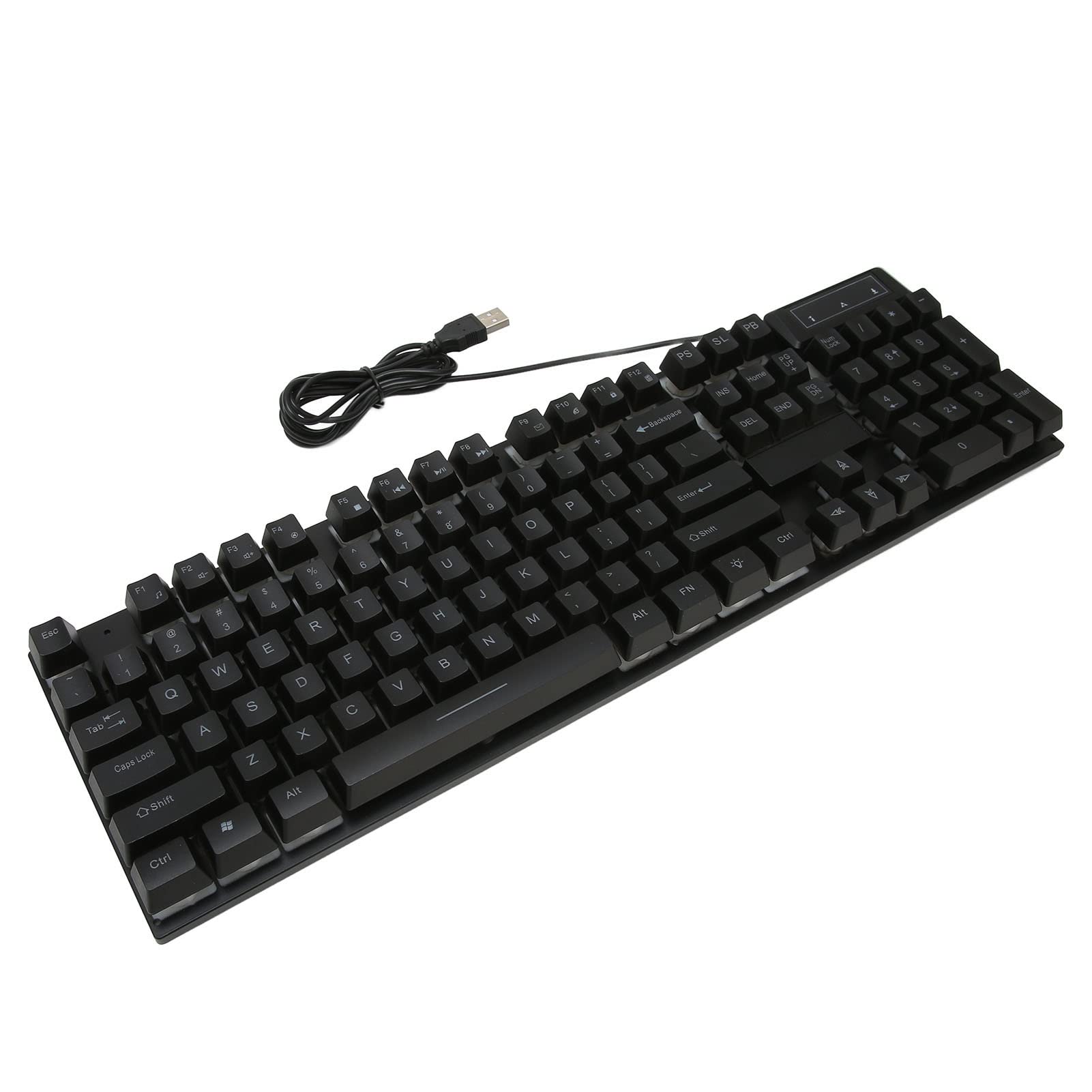 USB Gaming Keyboard, Quick Response Backlit Keyboard 104 Keys Wired One Piece Design High and Low Key Design RGB Lighting Effect for Gaming for Office for Home(H600 black characters-single keyboard)