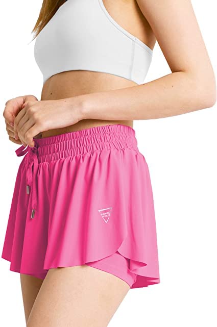 GSKS Womens 2 in 1 Flowy Workout Drawstring Shorts High Waist Athletic Running Lounge Sweat Skirt Summer Comfy Lounge Clothes Rose