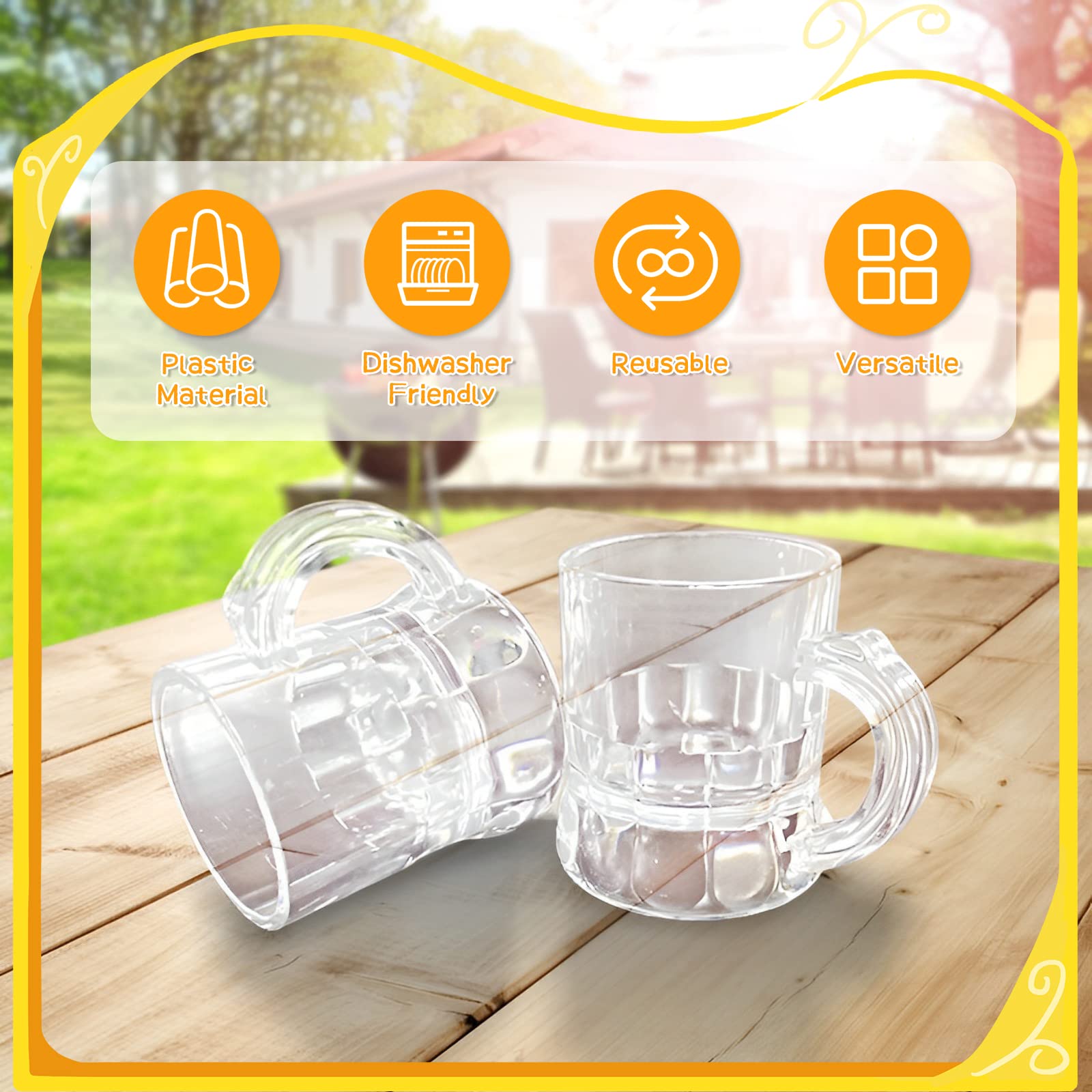 Irrmshr 30 Pcs Mini Plastic Beer Mugs,1 oz Clear Plastic Beer Glasses,Shot Glasses with Handles,Reusable Beer Stein Tasting Glasses Whiskey Juice Cups for Drinking Beer Festival Party BBQ