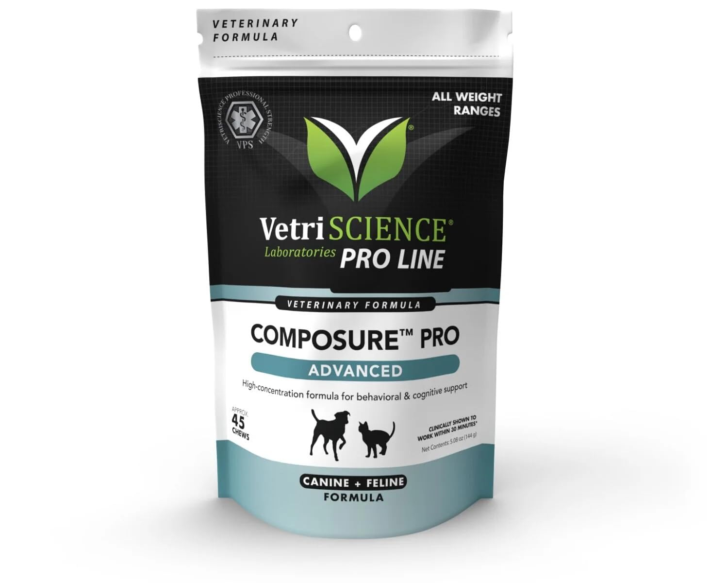 VetriScience Composure Pro Advanced - Advanced Calming Supplement for Dogs & Cats - Calming Aid Soft Chews - Chewable Calming Supplement - Advanced Calming Bite Formula - 45 Chews