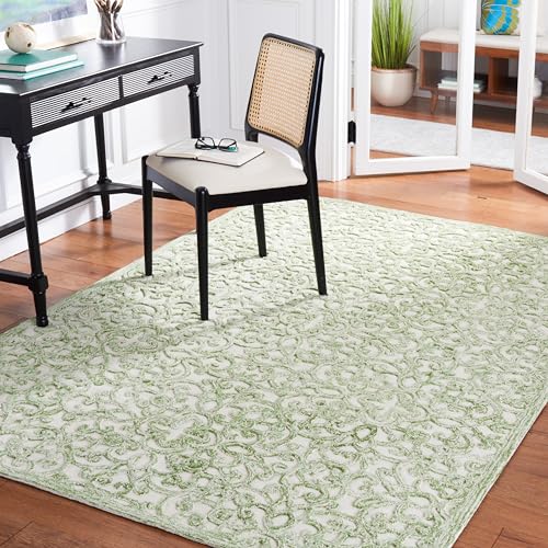 SAFAVIEH Trace Collection Area Rug - 5' x 8', Ivory & Green, Handmade Scroll Wool, Ideal for High Traffic Areas in Living Room, Bedroom (TRC103Y)