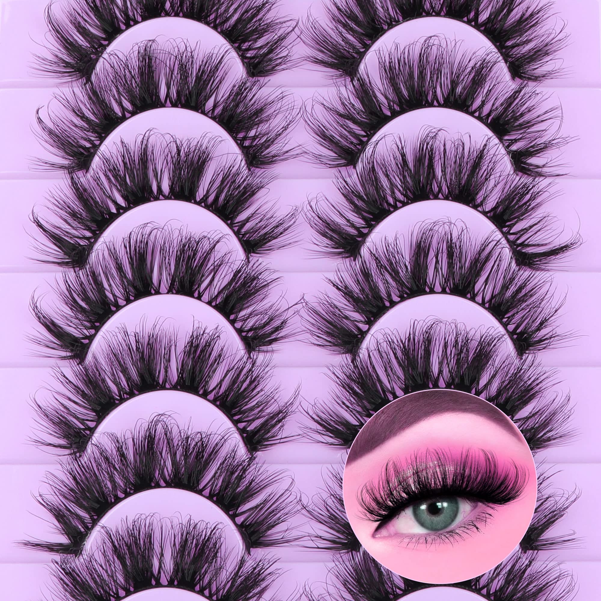 Mink Lashes Fluffy False Eyelashes Natural Look 16MM Fluffy Wispy Volume CC Curl Lashes 9 Pairs by Yawamica Black
