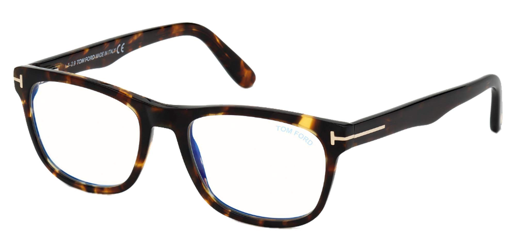 Eyeglasses Tom Ford FT 5662 -B 056 Shiny Vintage Havana/Blue Block Lenses