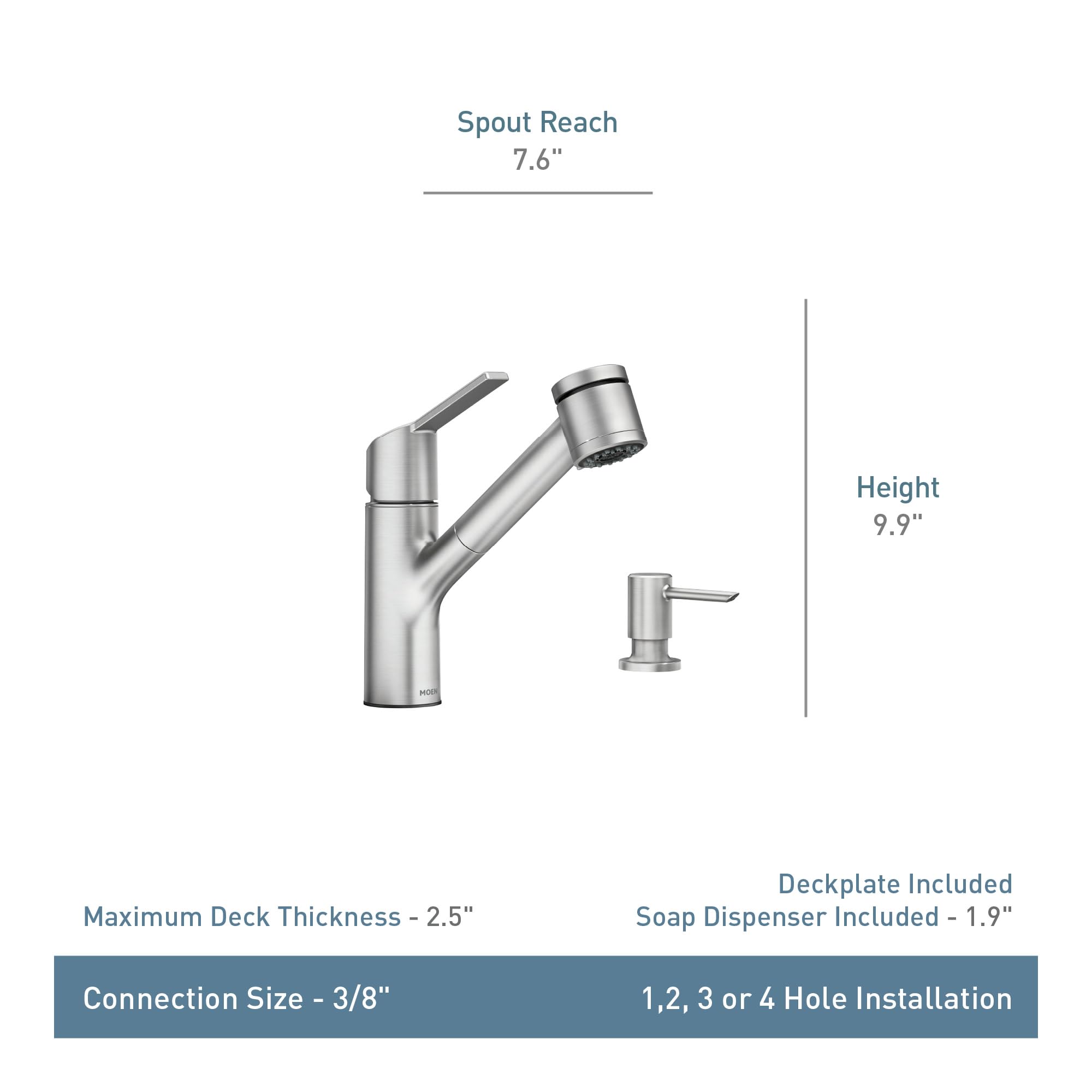Moen Sombra Spot Resist Stainless Single-Handle Pull-Out Sprayer Kitchen Faucet with Soap Dispenser and Power Clean, 87701SRS