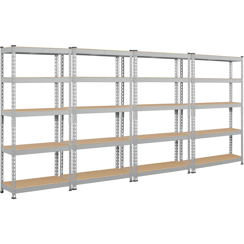 TTUDUSDP 4 Pieces of 5 Tiers Boltless Storage Shelf Goods Rack for Home Warehouse, Light Gray